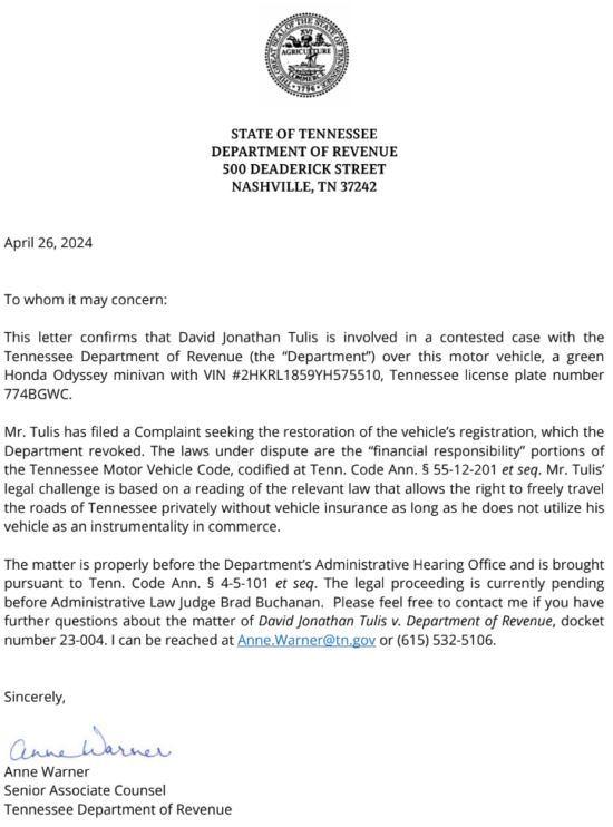 Tulis gets protection letter from dept. of revenue | Tulis Report